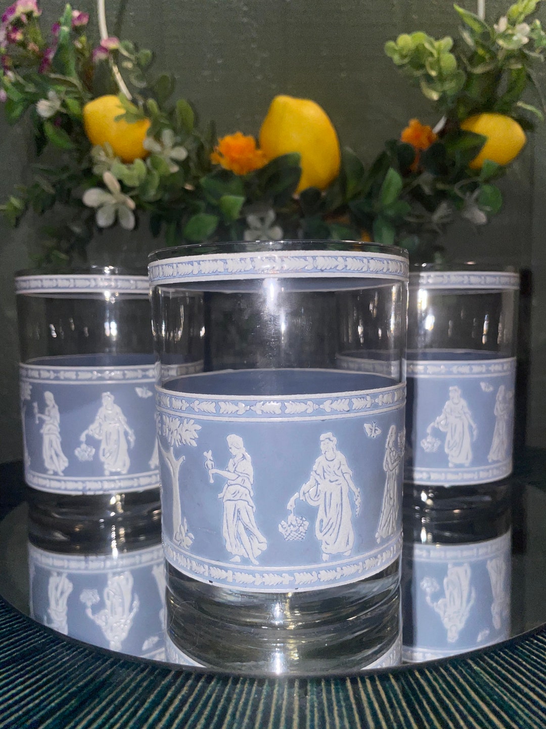 Vintage Jeanette Jasperware Glass Wedgwood Hellenic Blue Greek ...