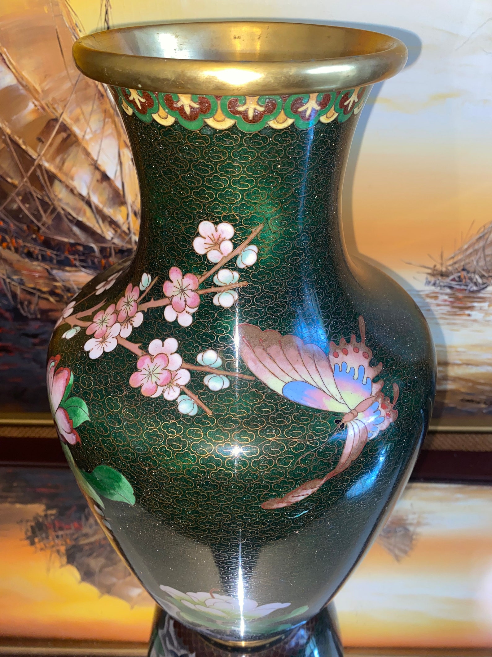 Vintage Large Chinese Cloisonné Jingfa Floral Patterned Brass Enameled ...