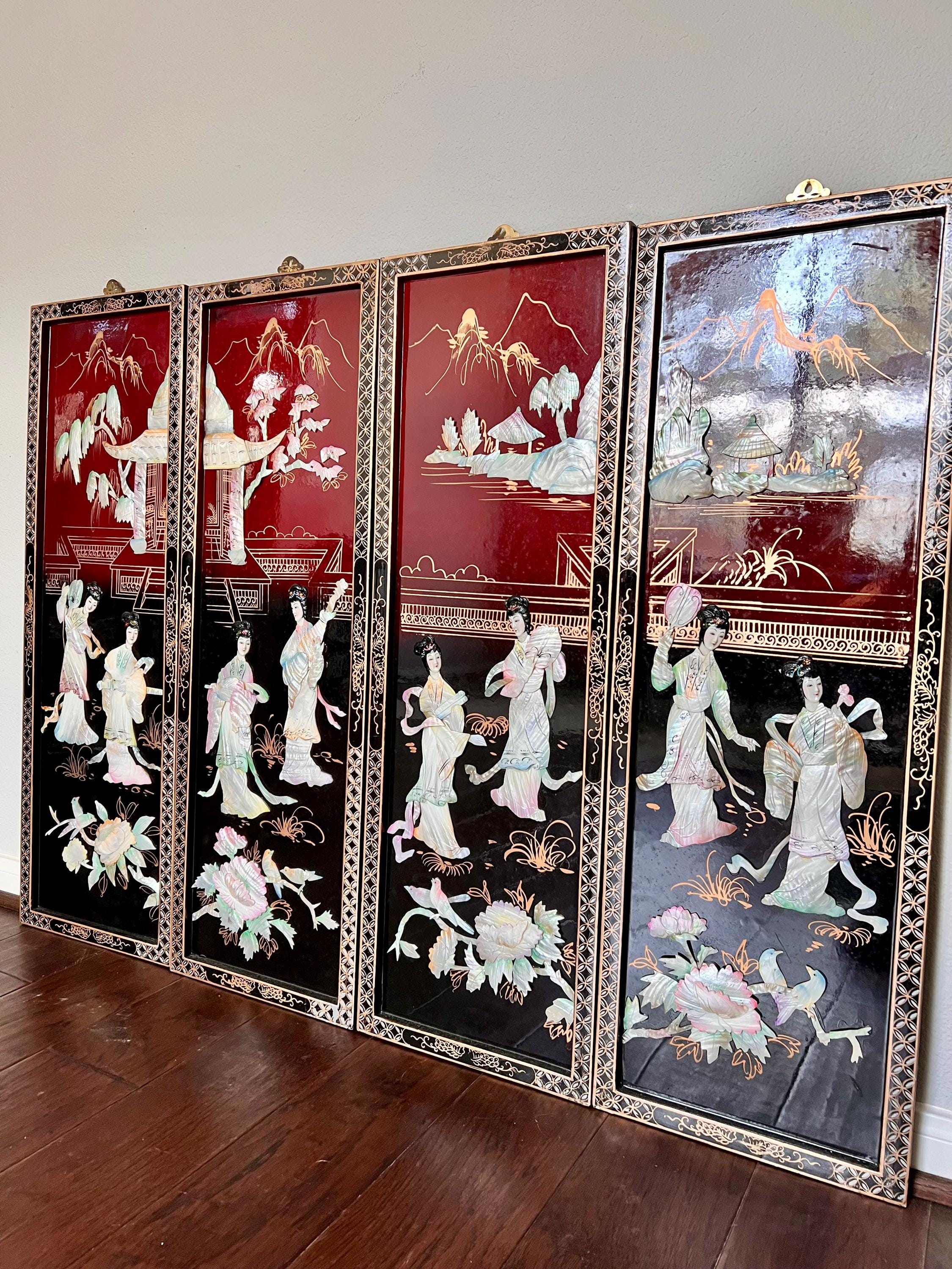 Rare Vintage Oriental Ivory Mother of Pearl Soapstone Inlay Gold ...
