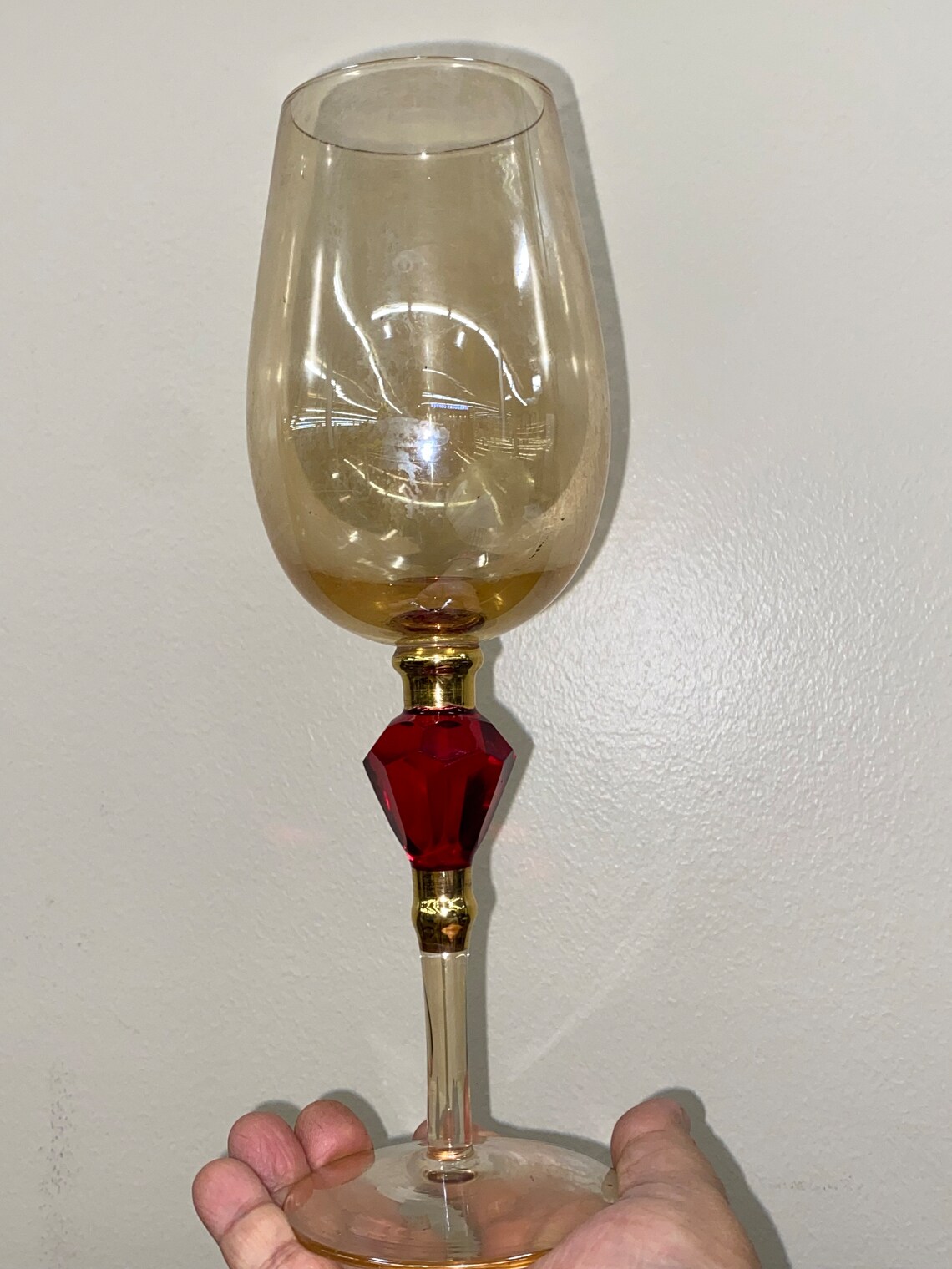 Vintage Pier 1 Amber Luster Glass Goblets With Gold Trim and Red ...