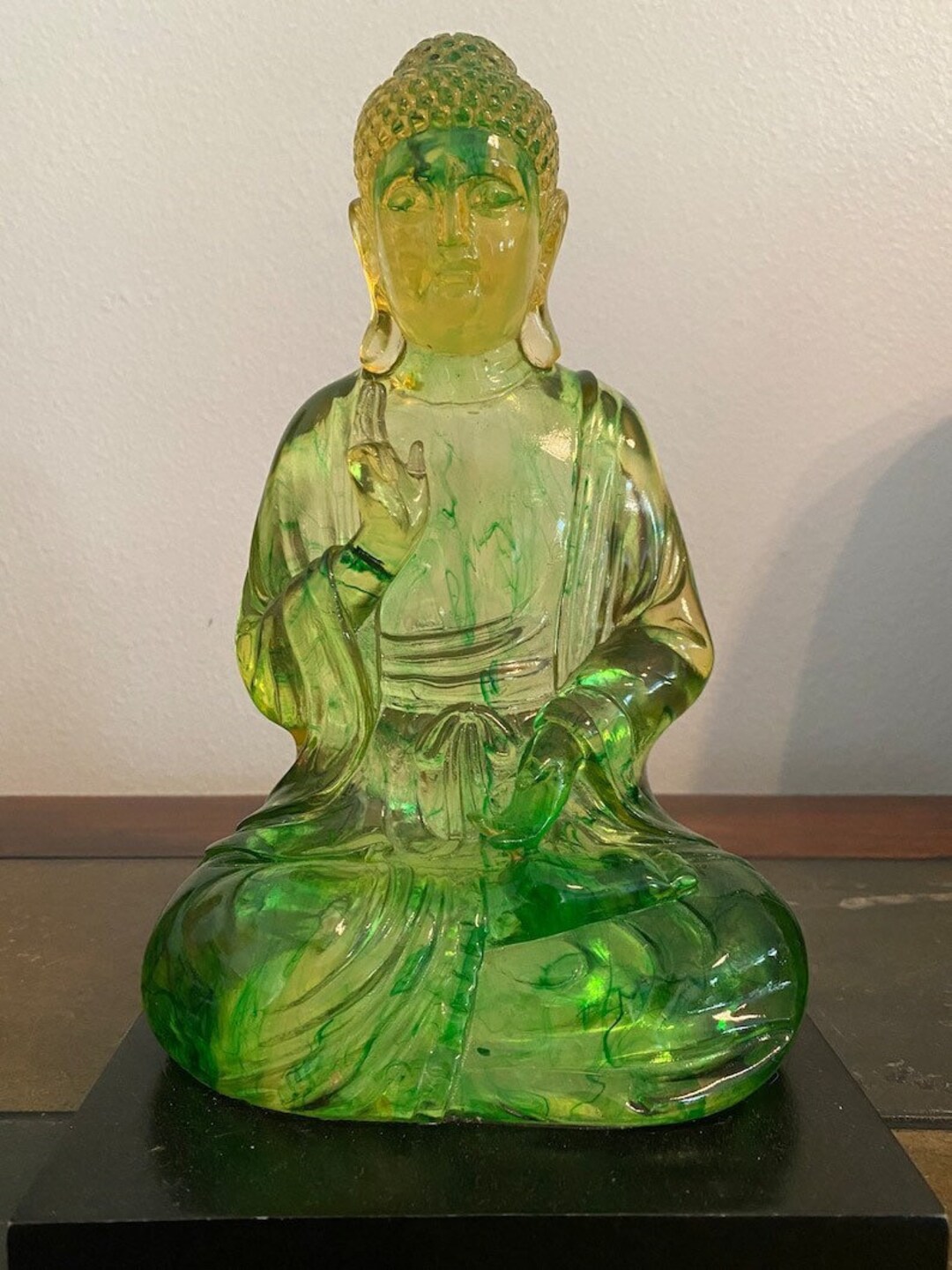 Vintage Lucite Translucent Citrine Green 10" Sitting Buddha Statue ...