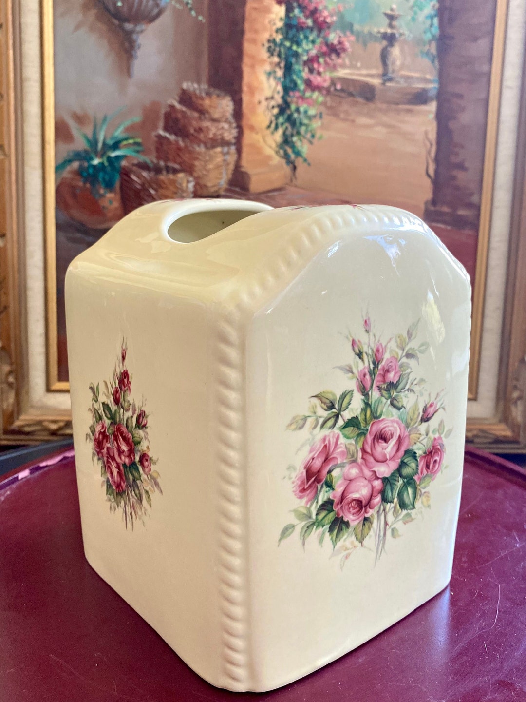 Vintage VB Athena California Pottery Victorian Rose Rhapsody Tissue Box ...