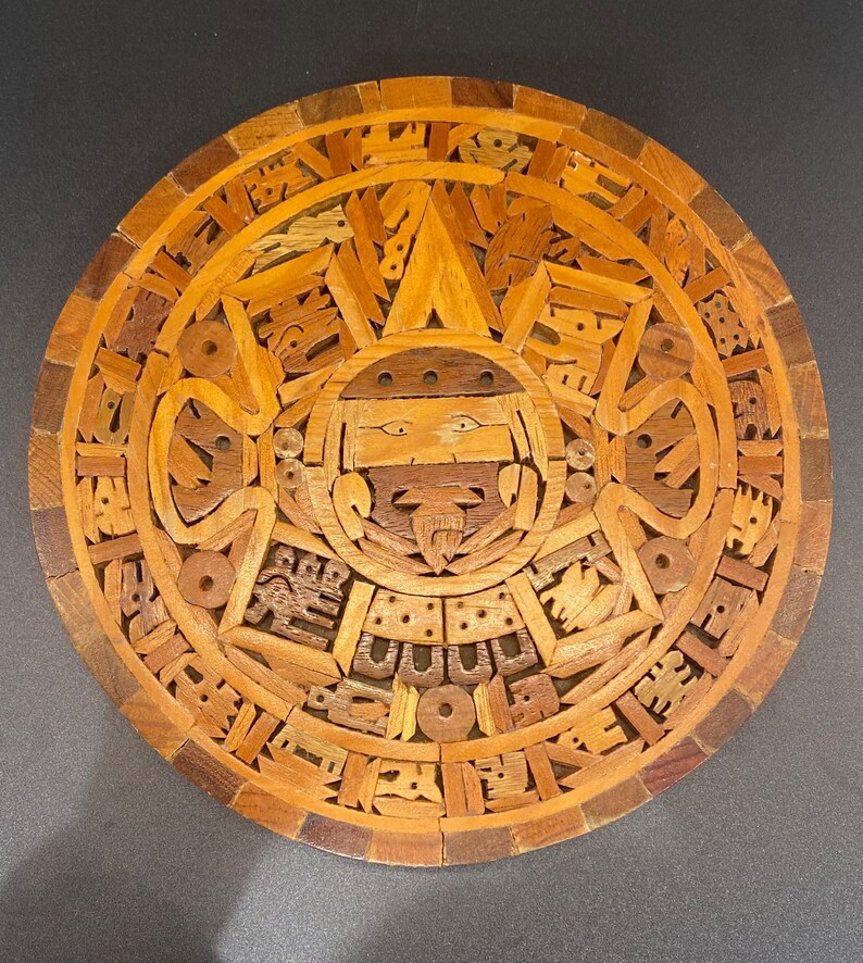 Handmade Wood Inlay Aztec Mayan Zodiac Calendar Wall Plaque - Etsy
