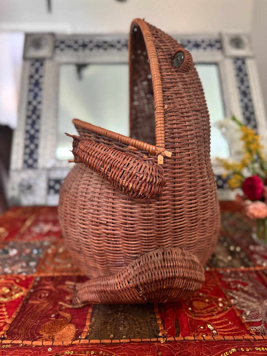 Large Vintage Italian Rattan Frog Basket - Whimsical, Unique Green ...