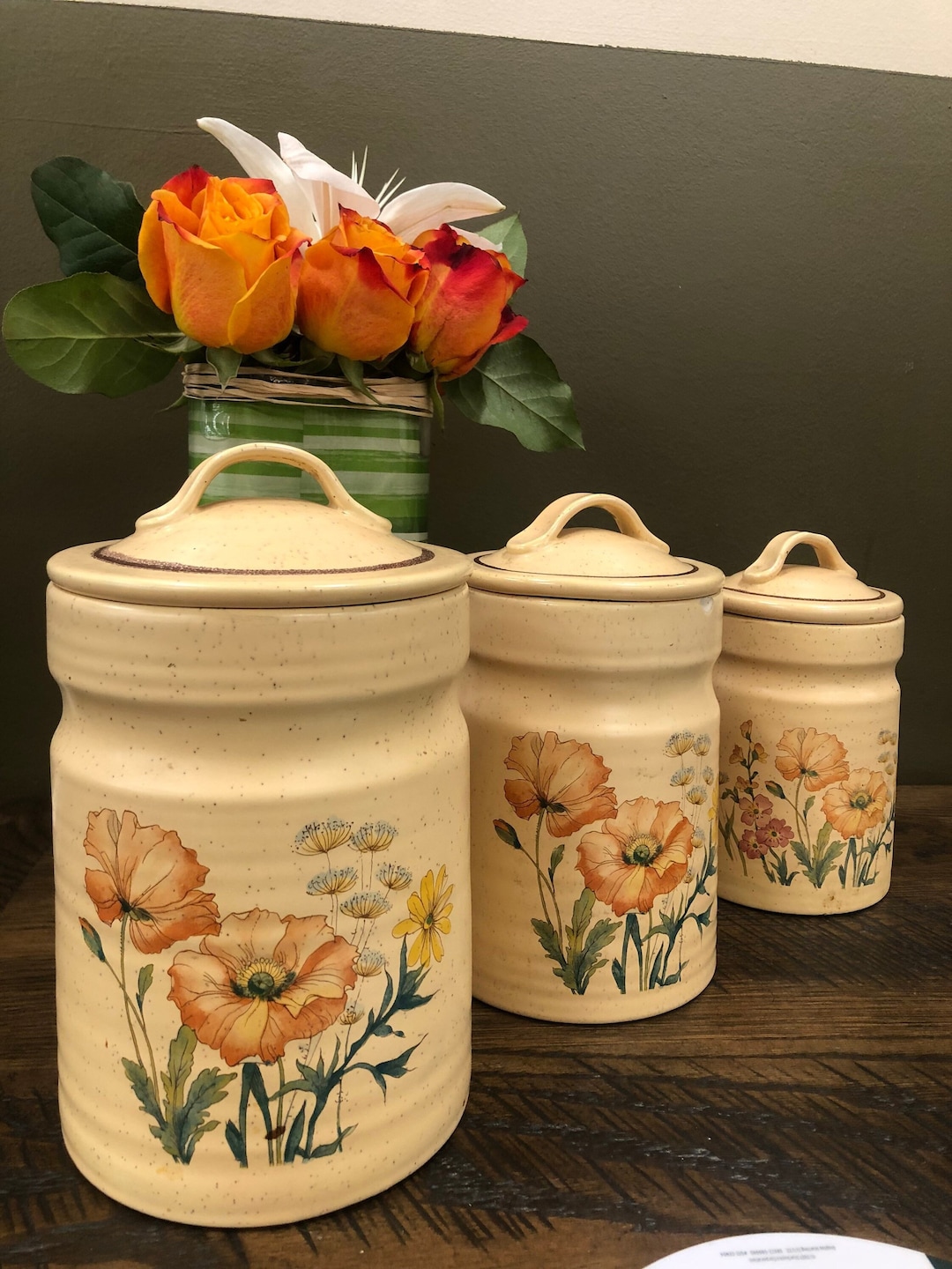 Set of 4 Vintage Canisters, Wildflower Pattern, 8 Pc Set Treasure Craft ...