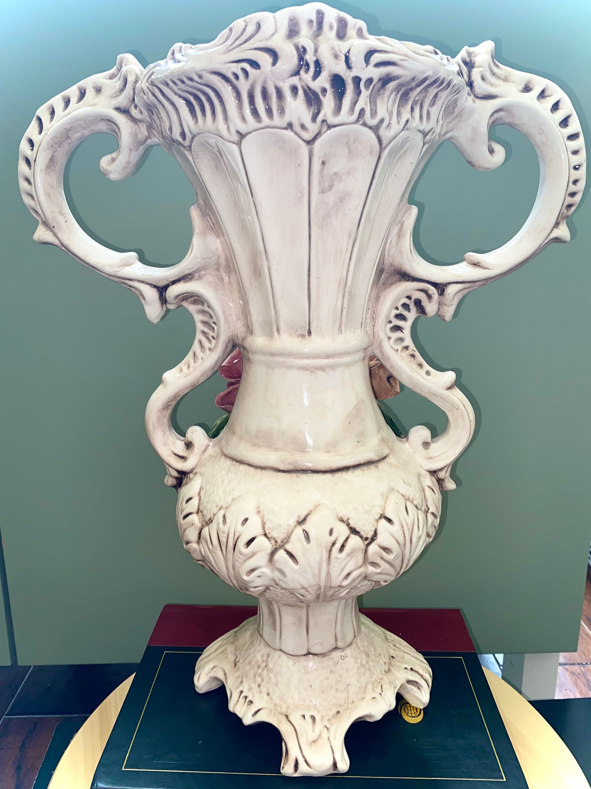 Vintage Capodimonte Large Floral Roses Double Handled Vase - Etsy