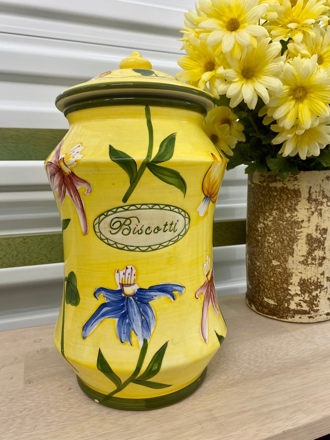 Vintage Biscotti Jar 13" Tall Large Lidded Cookie Jar Container ...