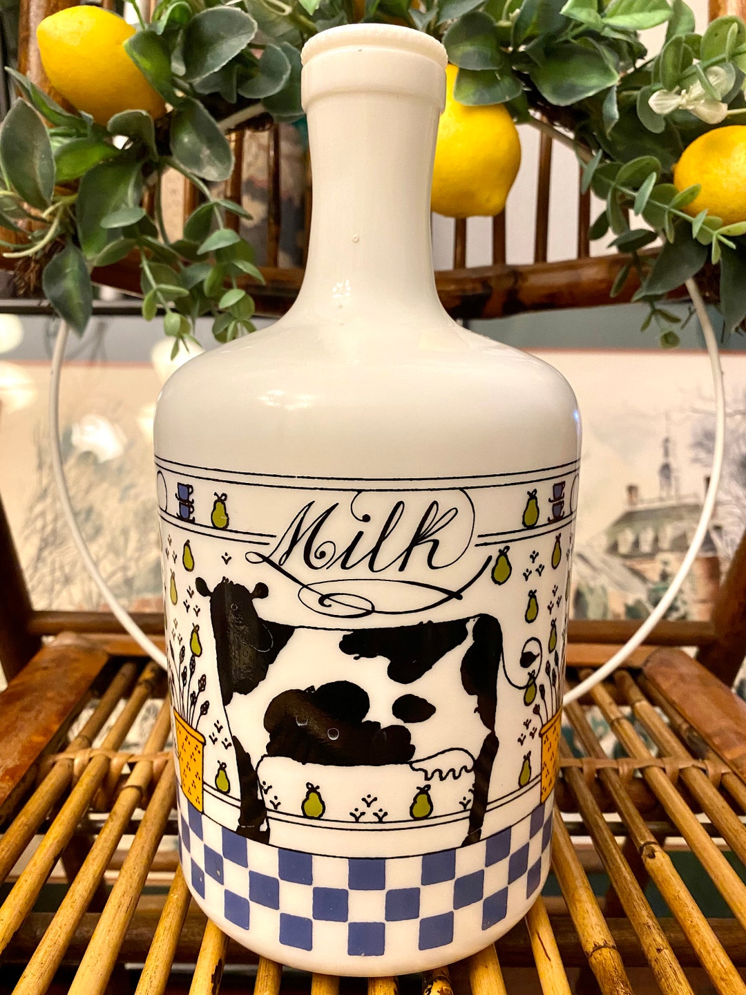 Vintage Signed Alan Wood Charming White Glass Cow Milk Bottle ...