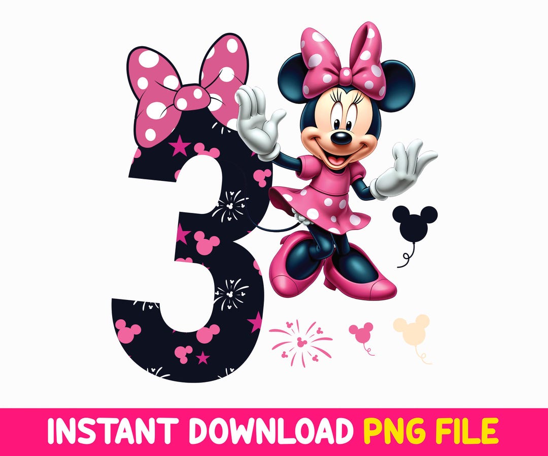 Pink Minnie Mouse 3rd Birthday Girl, 3 Years Old Birthday Cut Files for ...