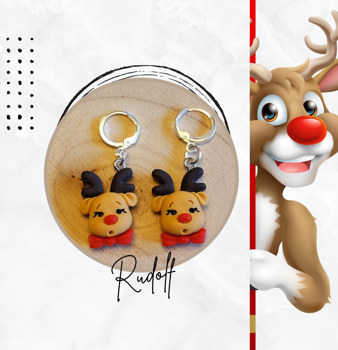 Little Red-nosed Reindeer Earrings Rudolf Christmas Earrings - Etsy