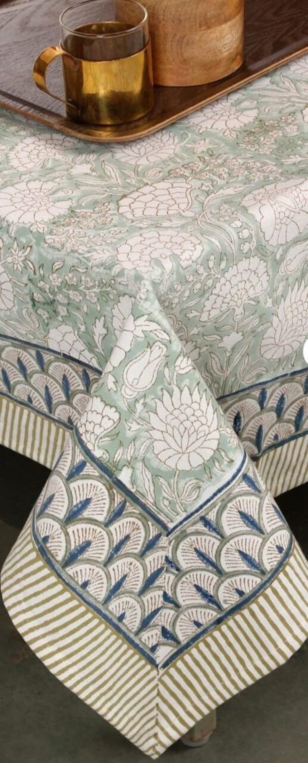Indian Floral Hand Block Printed Cotton Cloth Tablecloth, Table Cover ...