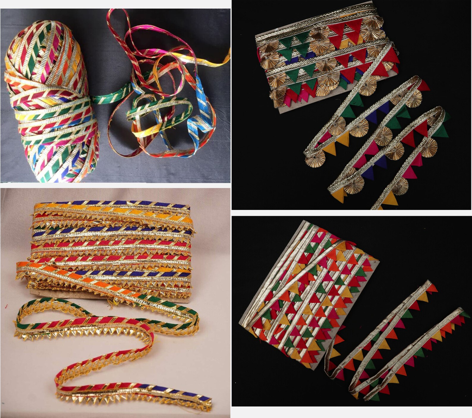 9 Yards Multi Colour Trim, Indian Multi-color Triangles Lace Trim With ...