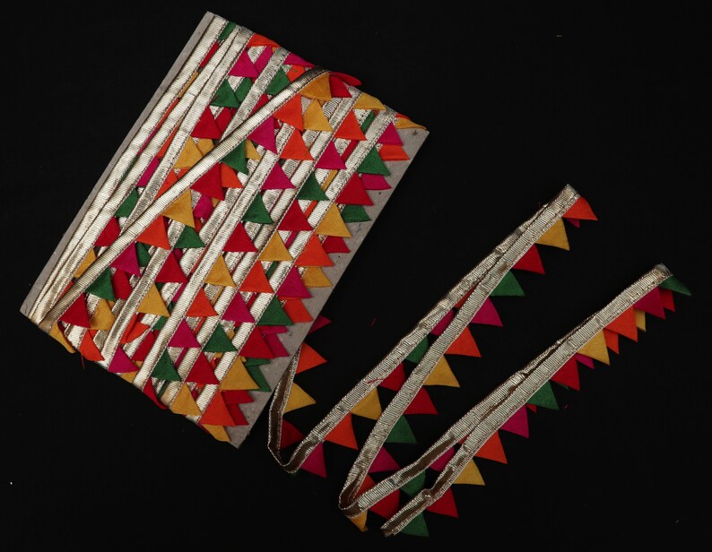 9 Yards Multi Colour Trim, Indian Multi-color Triangles Lace Trim With ...