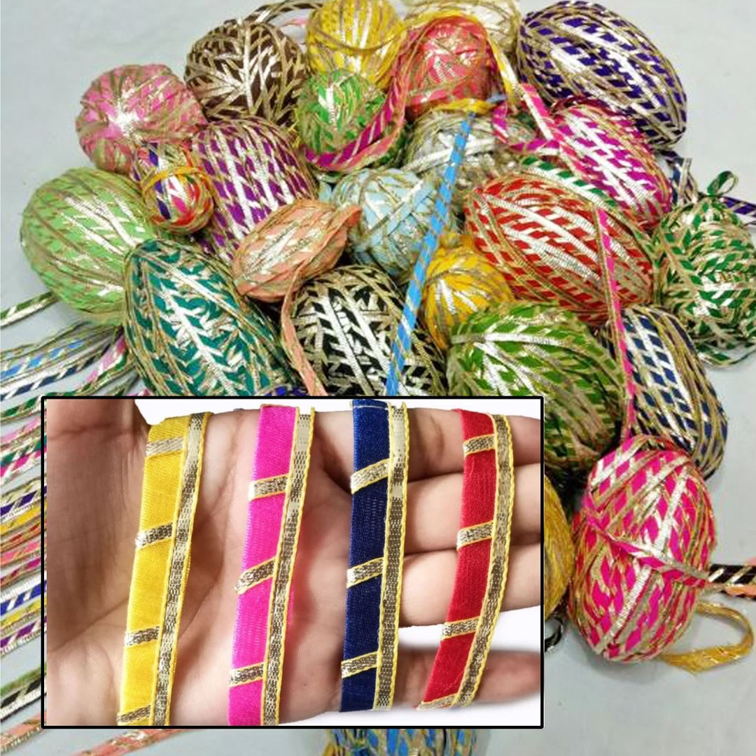 50 Yards Colour Golden Color Gota Trim, Narrow Multi Colour Gota for ...