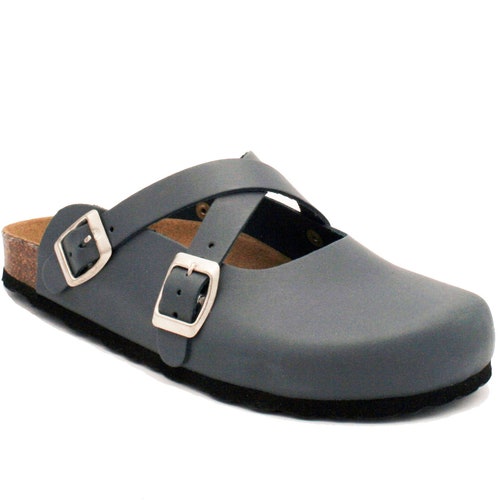 Oxygen Leather Footbed Clog London in Grey Blue - Etsy