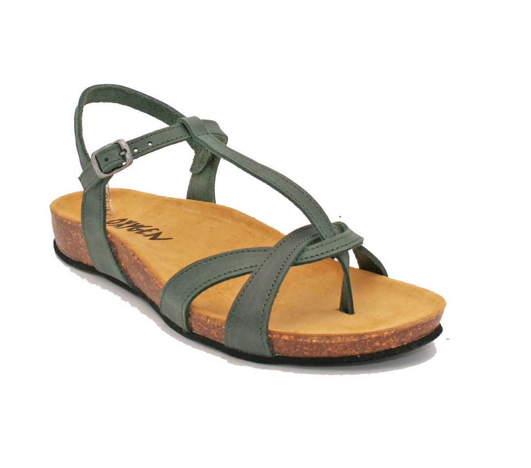 Oxygen Leather Footbed Sandal Aphrodite Forest Green - Etsy