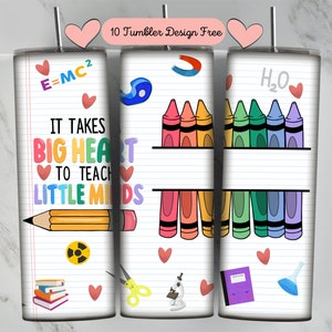 20 Oz Skinny Tumbler Rainbow Glitter Teacher Tumbler Big Heart to Teach ...