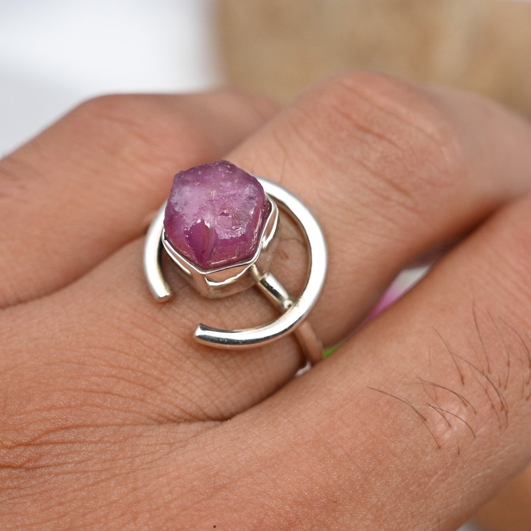 Raw Ruby Silver Ring, Powerful July Birthstone Silver Ring, Unique ...