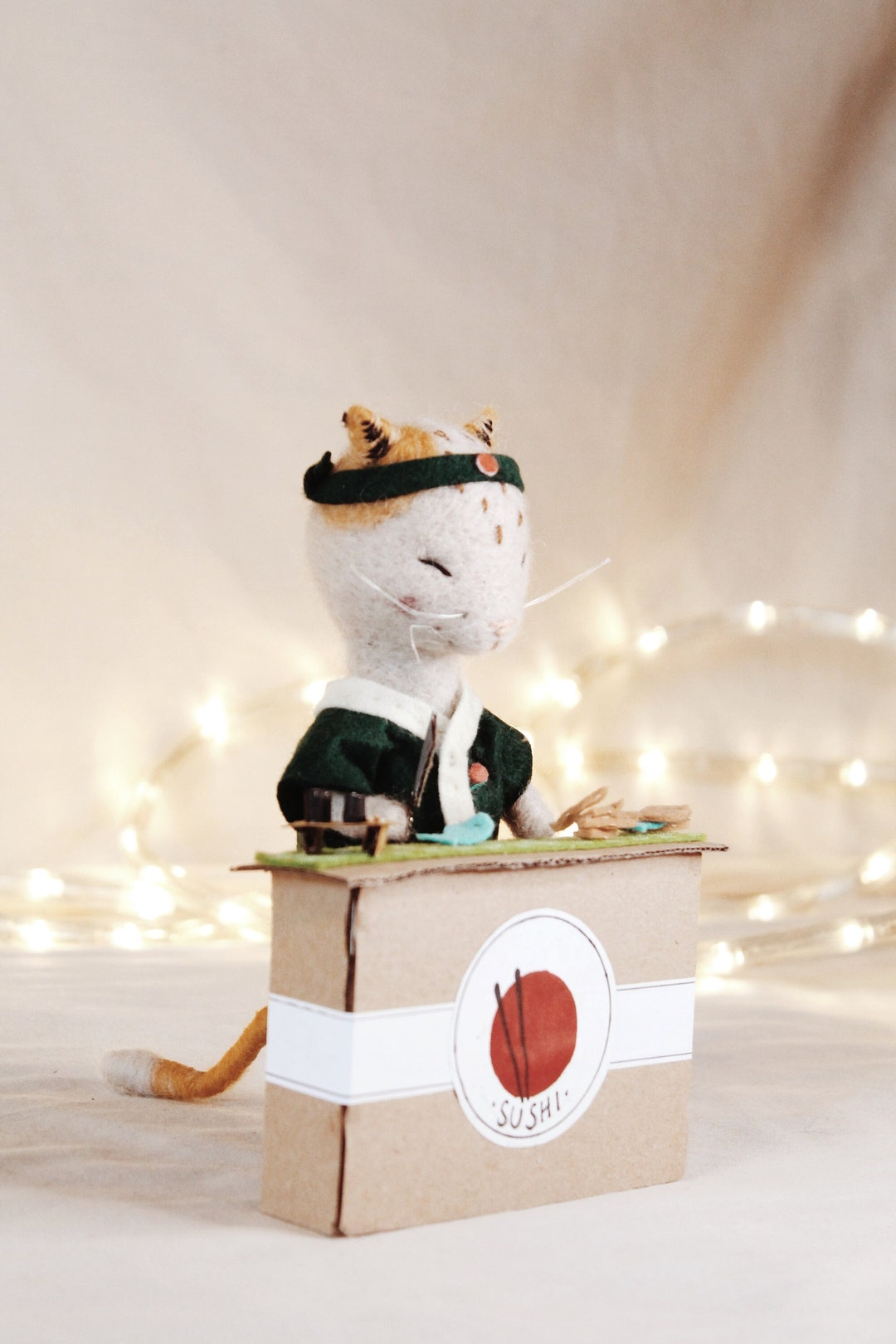Handmade Sushi Chef Cat Puppet Plush Japanese Wool Cat, Sushi ...