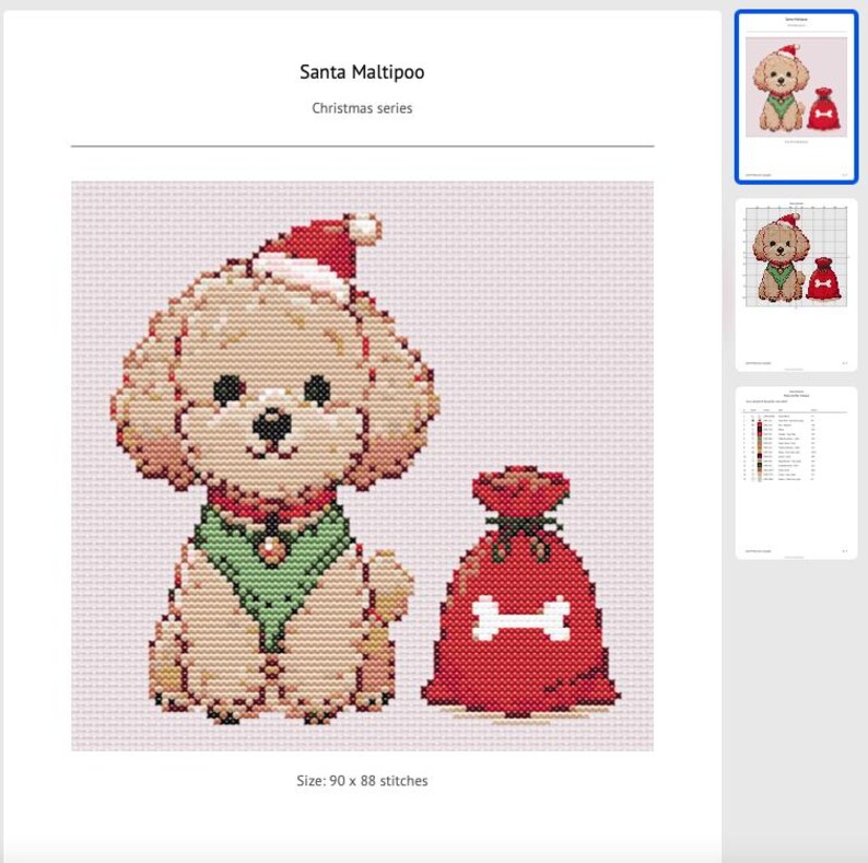 Santa Maltipoo Digital Cross-stitch Embroidery Pattern, PDF instant ...