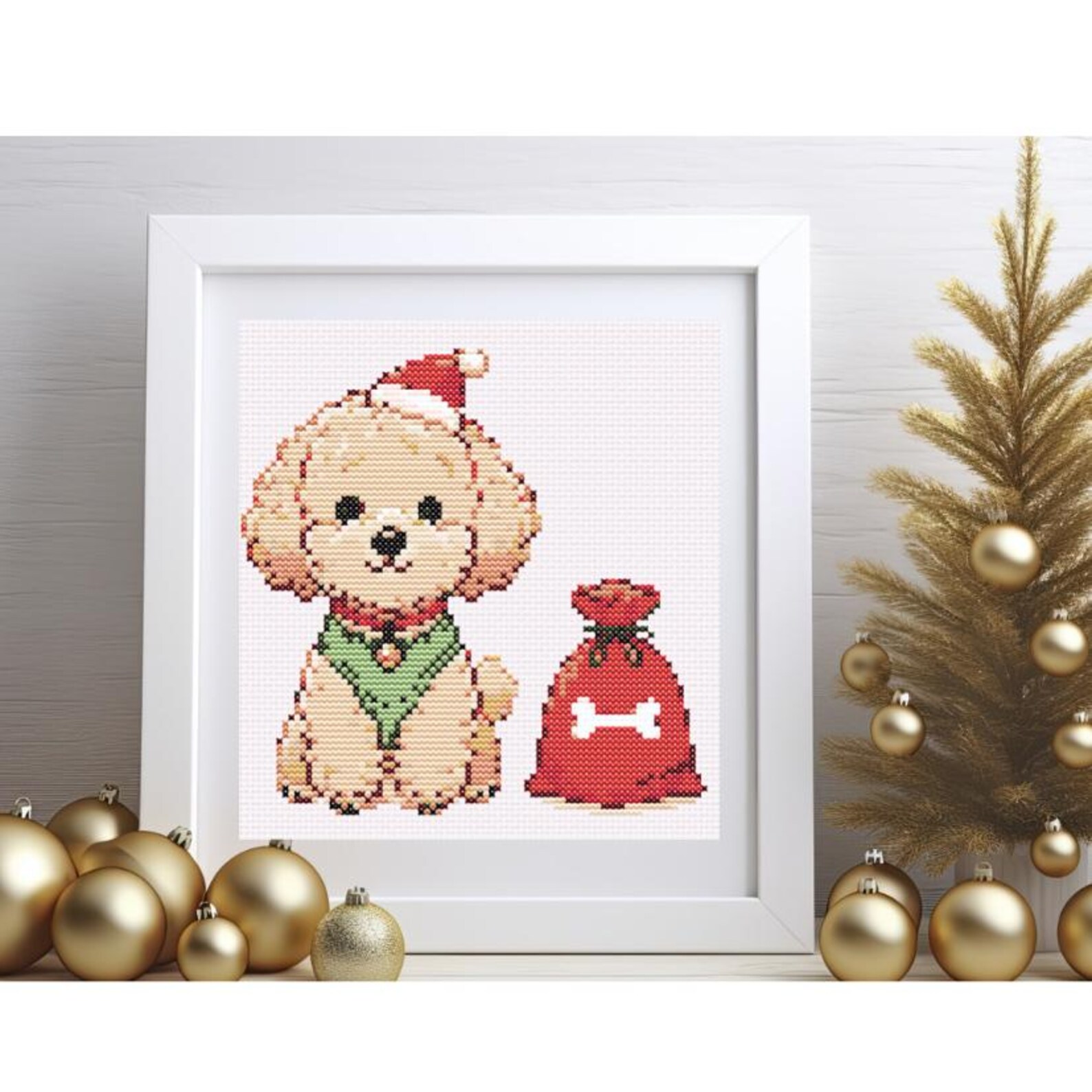 Santa Maltipoo Digital Cross-stitch Embroidery Pattern, PDF instant ...