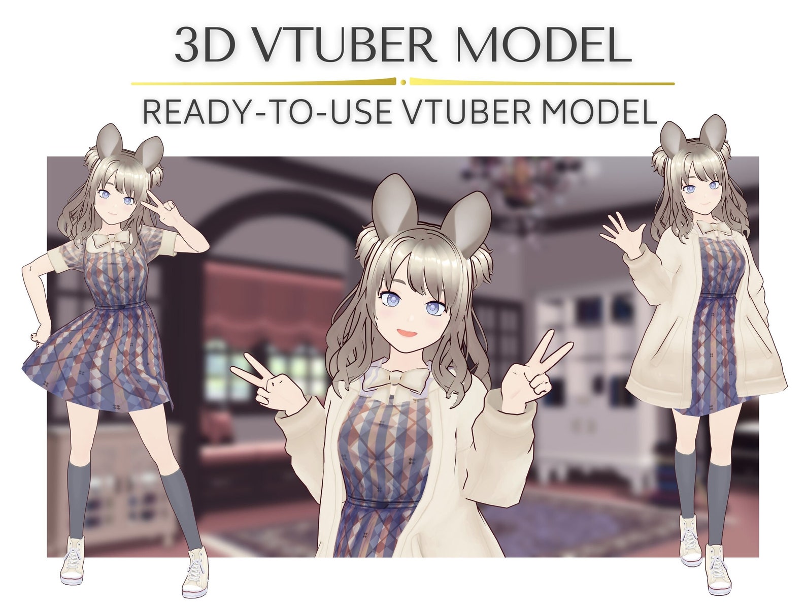 3D Vtuber Model | Cute Chinchilla Girl 3D Vtuber Premade Ready-to-use ...