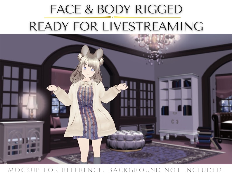 3D Vtuber Model | Cute Chinchilla Girl 3D Vtuber Premade Ready-to-use ...