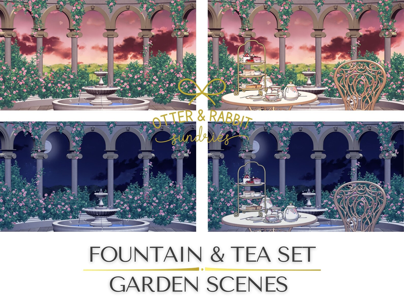 Background Pack Vtuber Livestream Rose Garden and Tea Set - Etsy