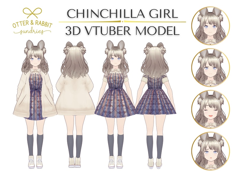 3D Vtuber Model | Cute Chinchilla Girl 3D Vtuber Premade Ready-to-use ...