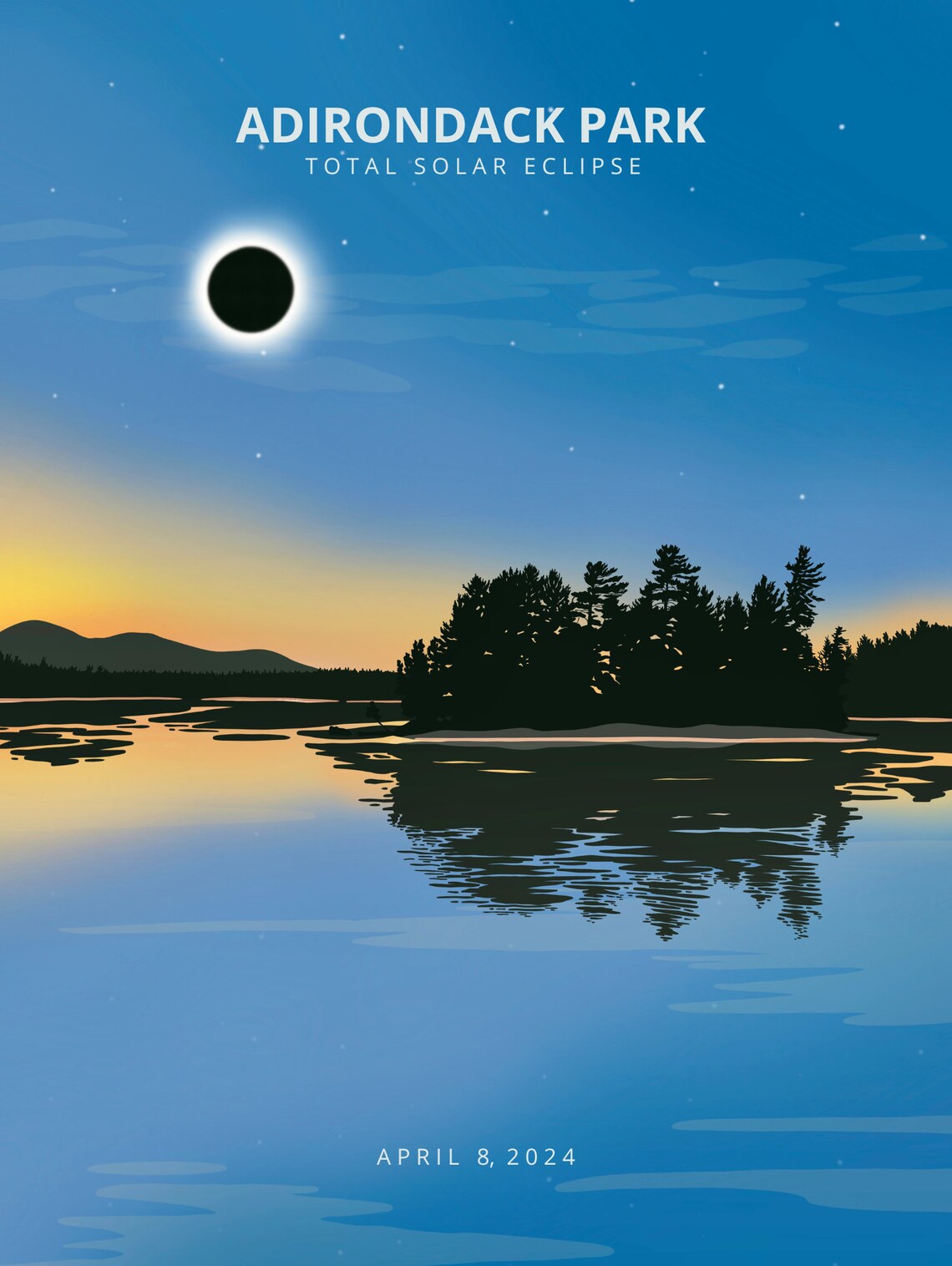 Adirondack Park Solar Eclipse 2024 Print Path of Totality, Adirondack ...
