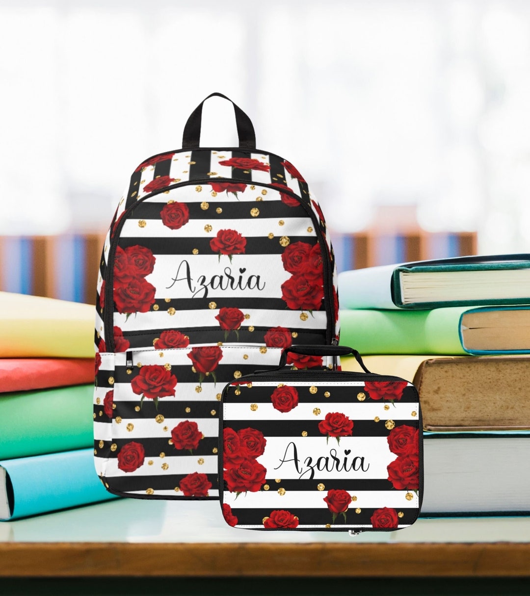 Flower Roses School Backpack for Girls , Personalized School Bag for ...