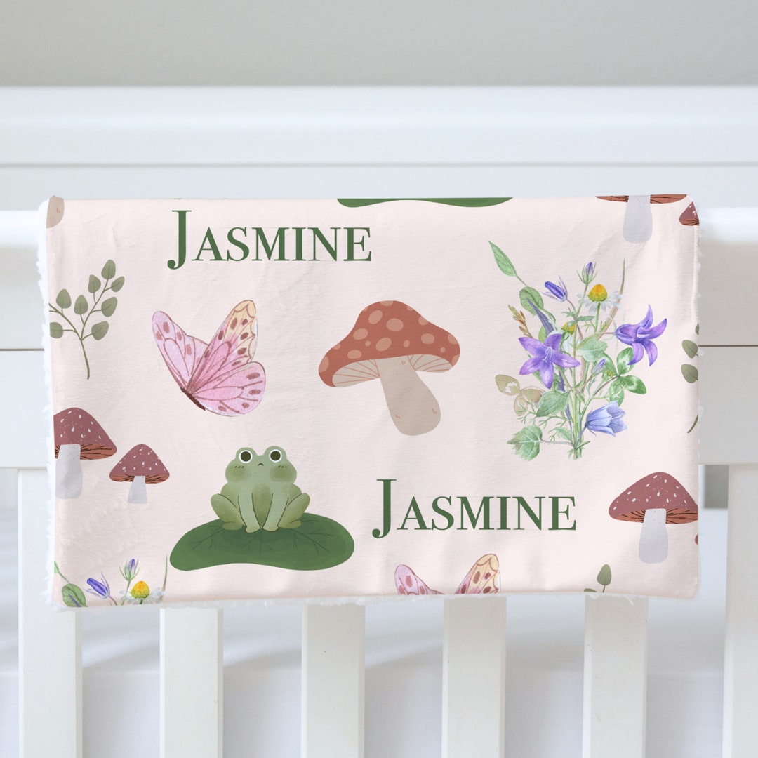 Cottage Core Baby Blanket , Personalized Swaddle With Hat , Mushroom ...