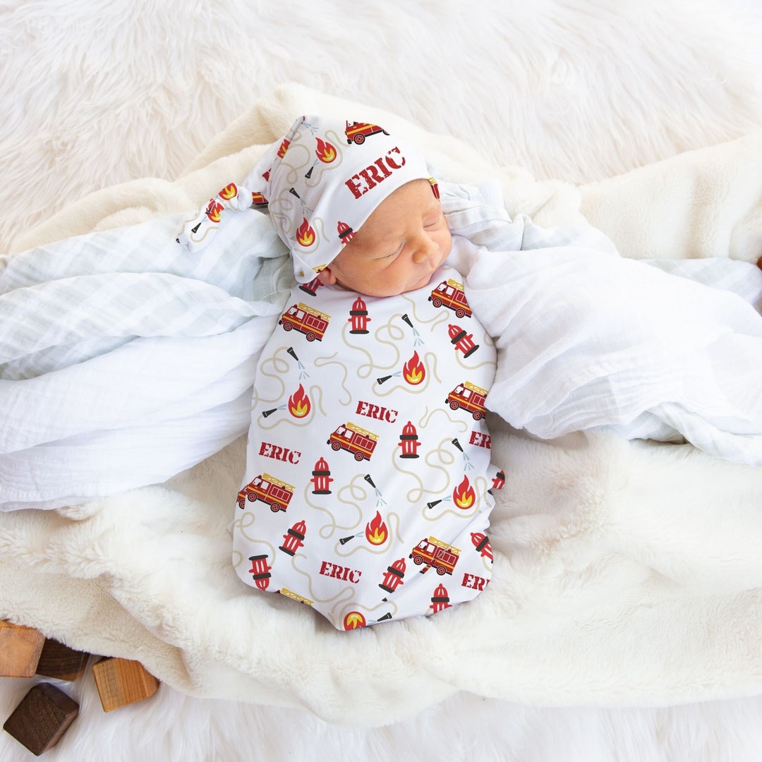 Cute Firefighter Blanket Personalized , Swaddle Blanket Set , Custom ...