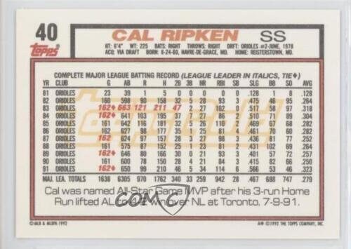 1992 Topps Baseball Cal Ripken Jr. #40 - Etsy