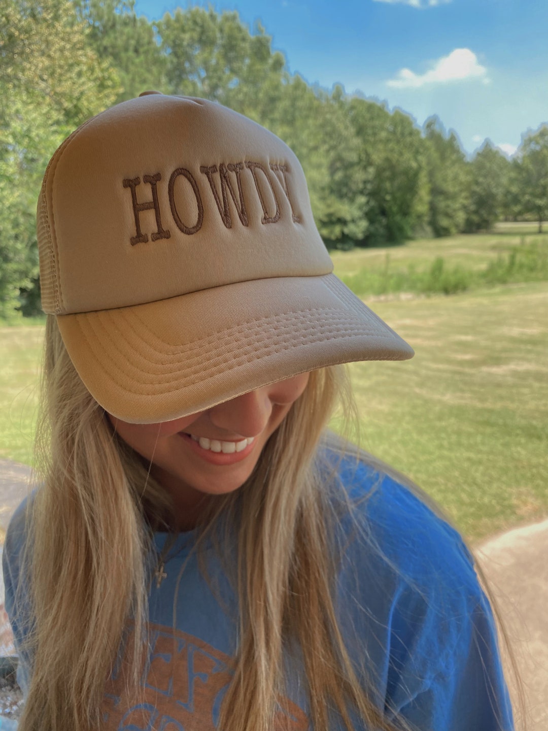HOWDY Foam Hat | Embroidered Foam Cap | Beige Foam Cap - Etsy