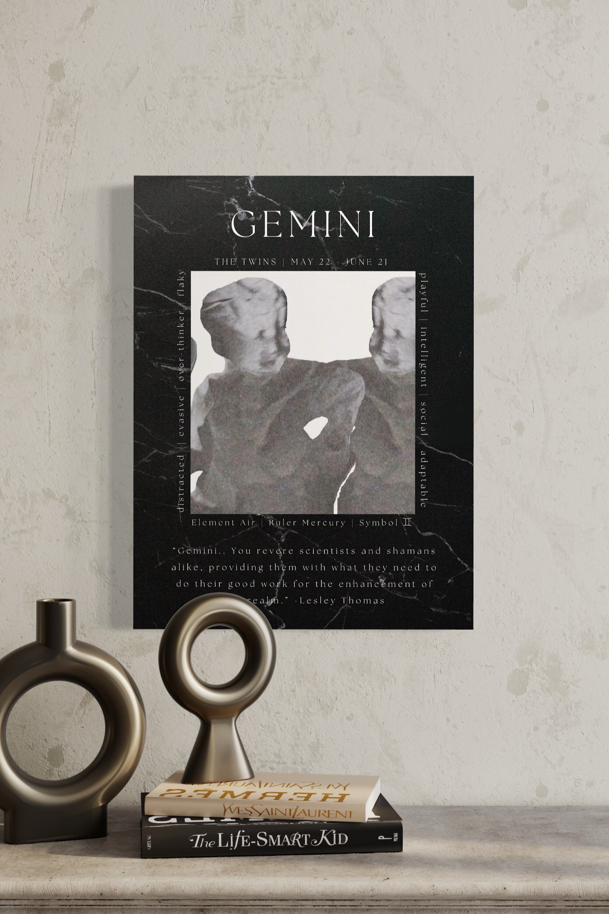 Printable Gemini Zodiac Sign Poster marble Collection in 8x10, 11x14 ...