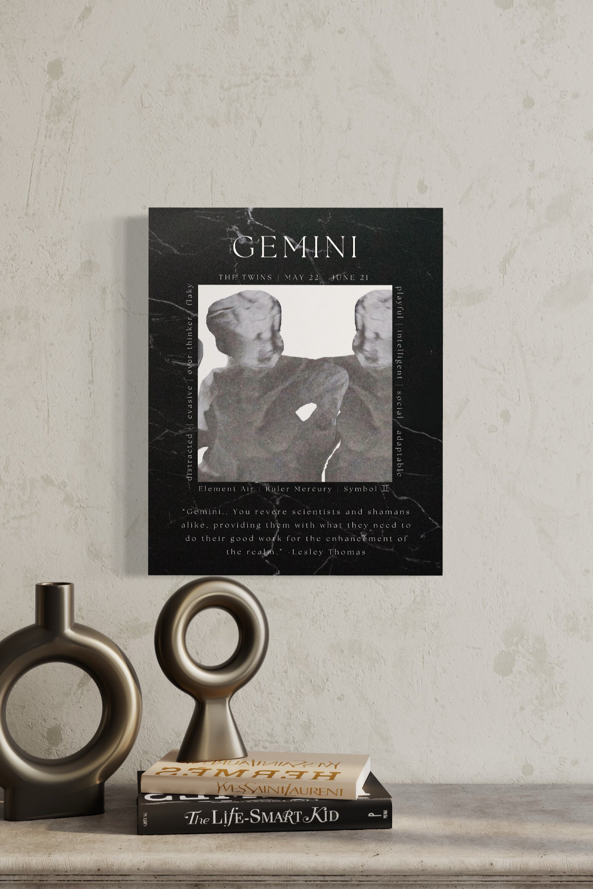 Printable Gemini Zodiac Sign Poster marble Collection in 8x10, 11x14 ...