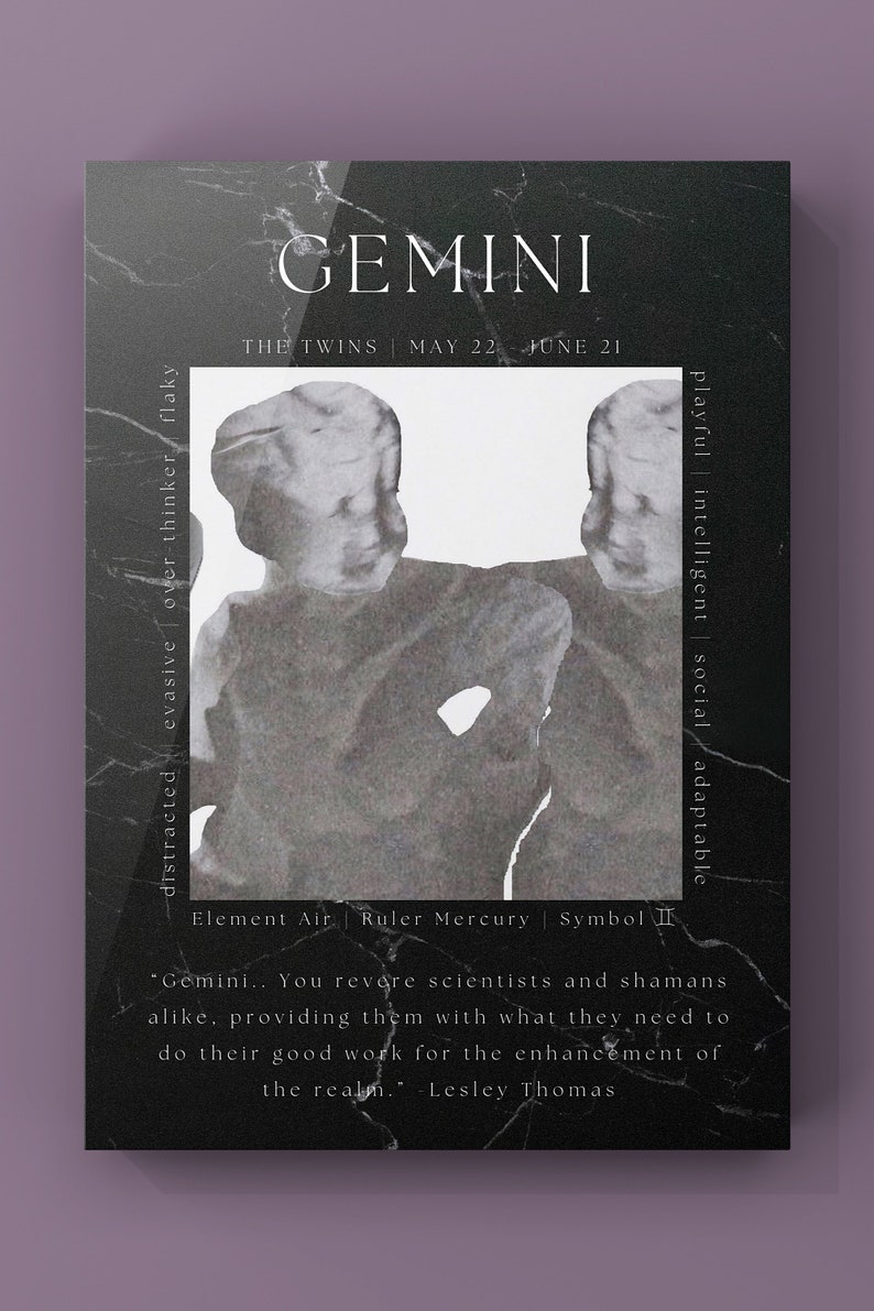 Printable Gemini Zodiac Sign Poster marble Collection in 8x10, 11x14 ...