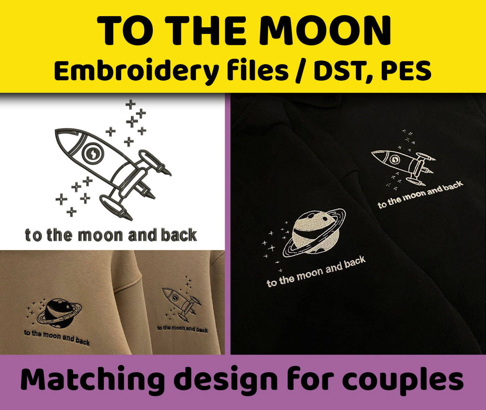 To the Moon - Rocket / Embroidery File / PES, DST - Etsy