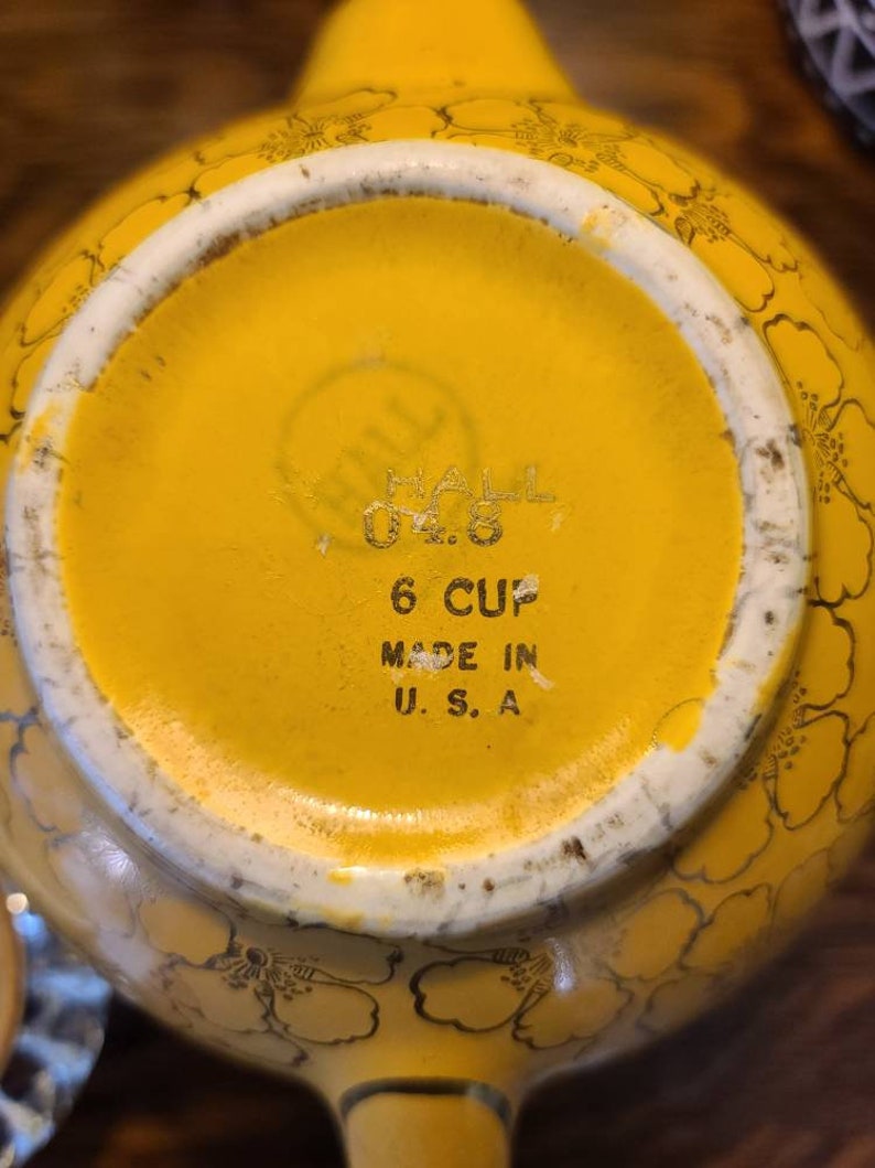 Vintage Hall Teapot Mustard Yellow With Gold Floral Motif 6 - Etsy