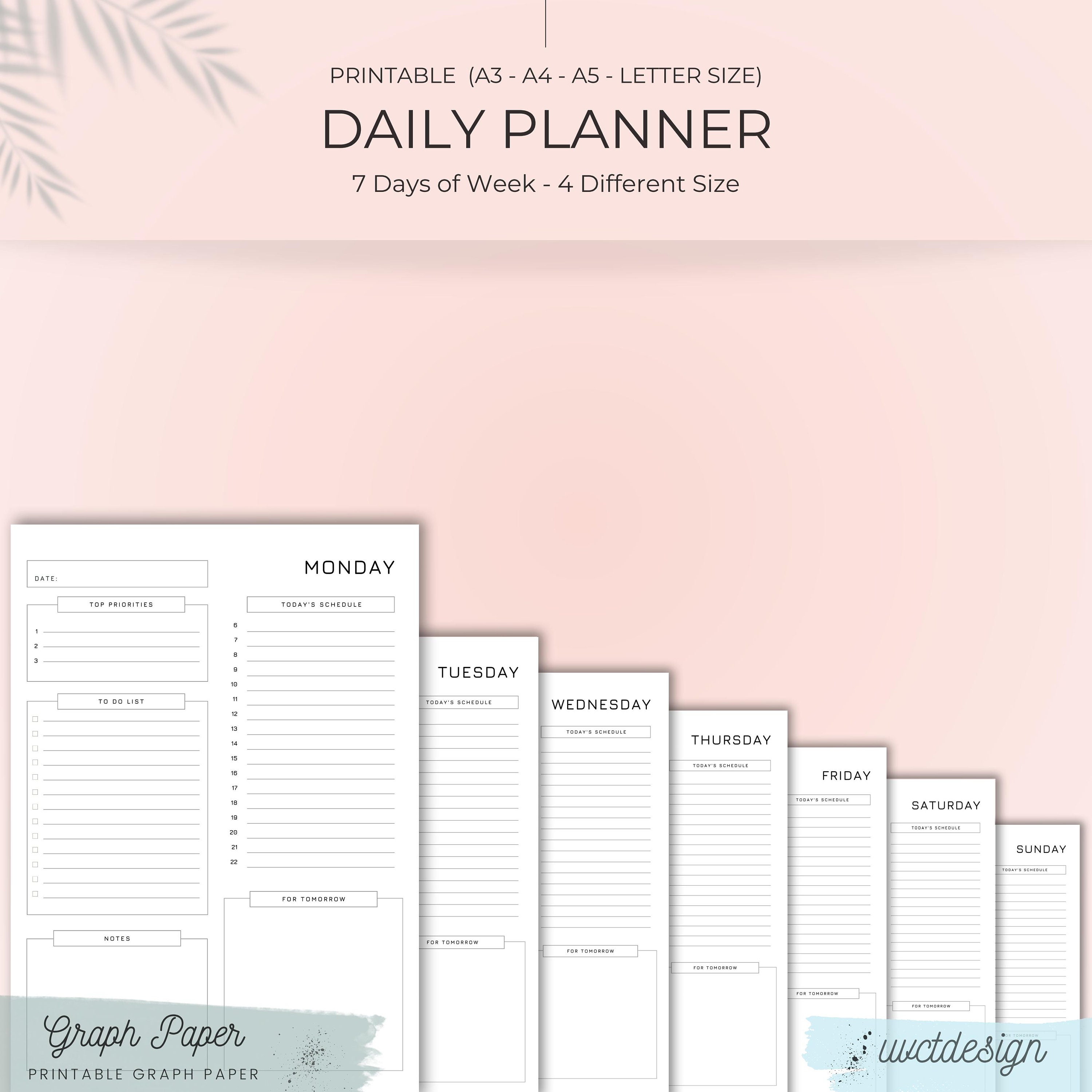 Minimal Daily Schedule Black and White Planner | A3 A4 A5 Letter Size ...