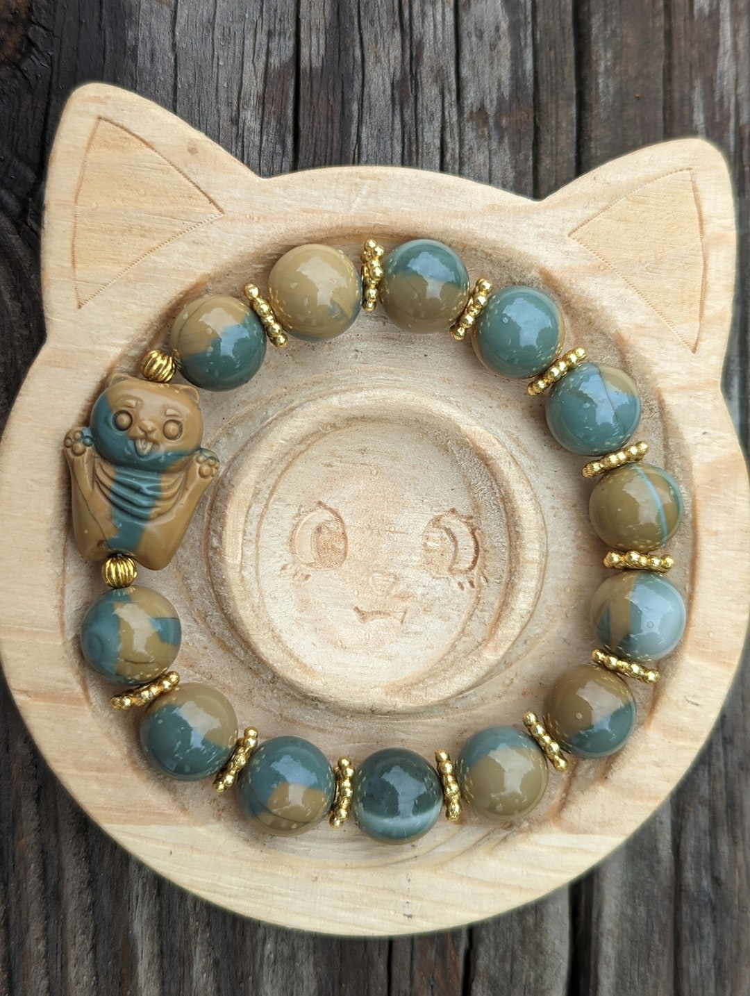 Alashan Agate Cheeky Bear Bracelet -blue and Tan- Crystal Jewelry ...