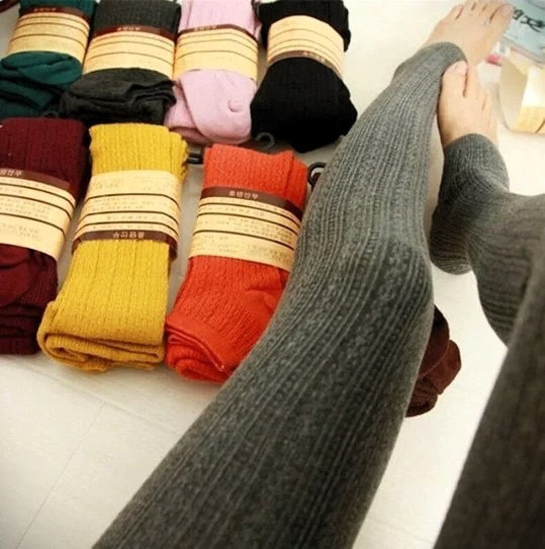 Ladies' Cozy Cable Knit Sweater Tights Warm Stretchy Footless Design ...