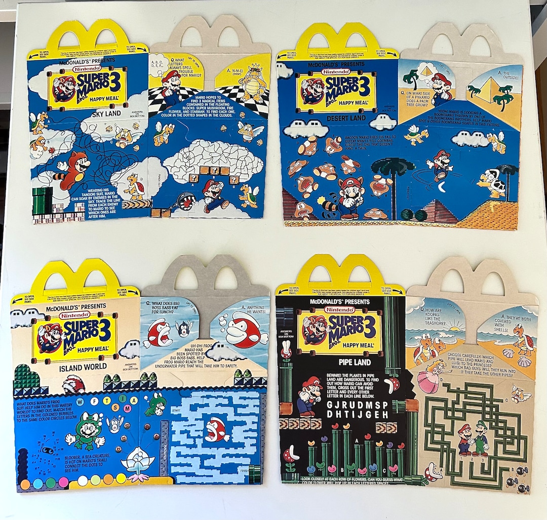 Super Mario Bros 3 Mcdonald's Happy Meal Boxes 4, 1990, Mint Condition ...