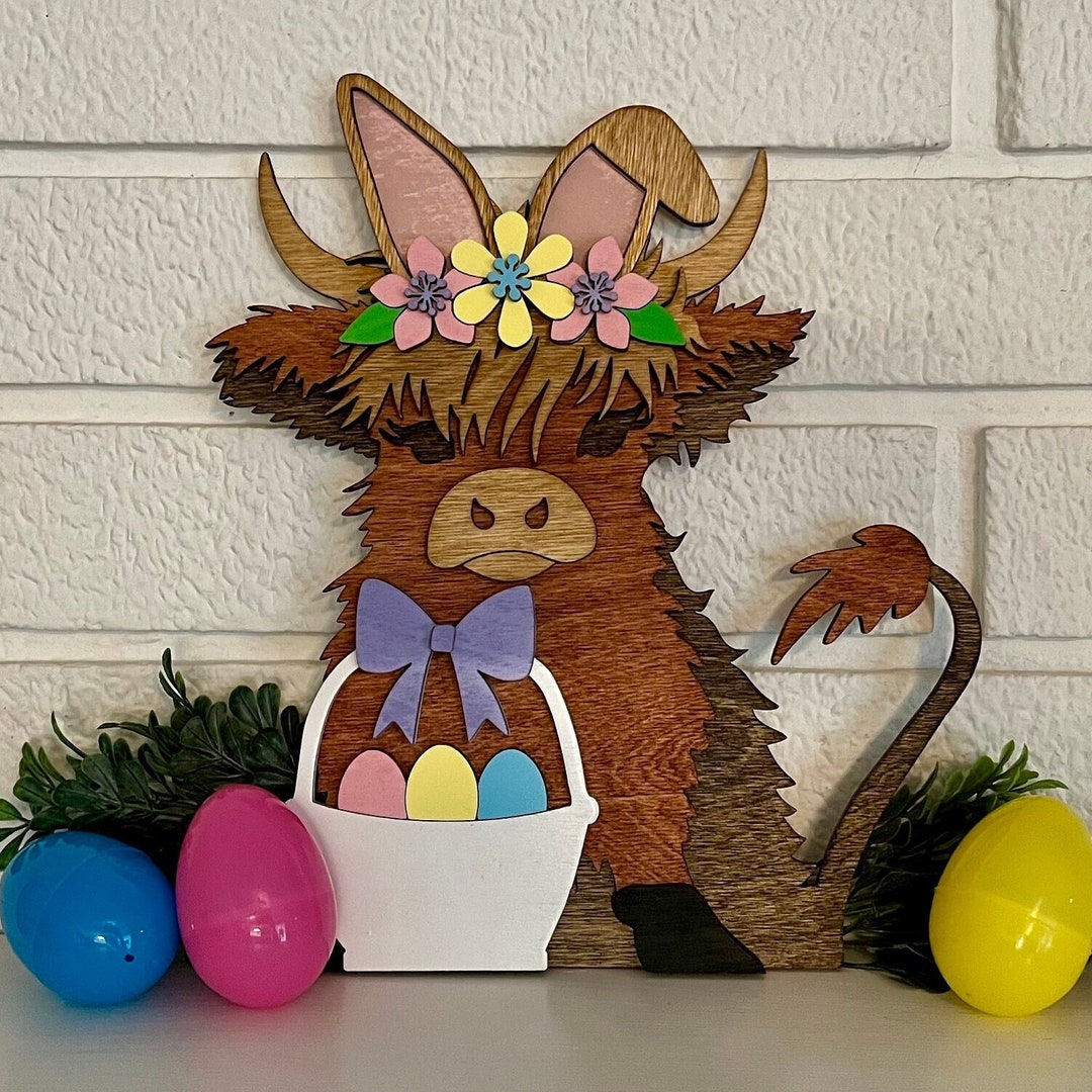 Highland Cow, Easter, Highland Cow With Bunny Ears, Highland Cow Shelf ...