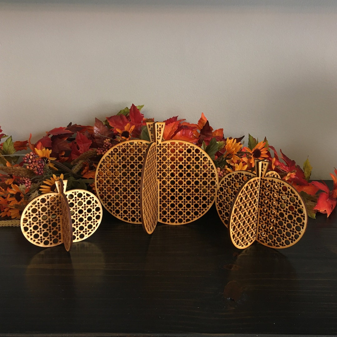 Rattan Cane Pumpkins, 3D Pumpkins, Set of 3 Pumpkins, Wood Pumpkins ...