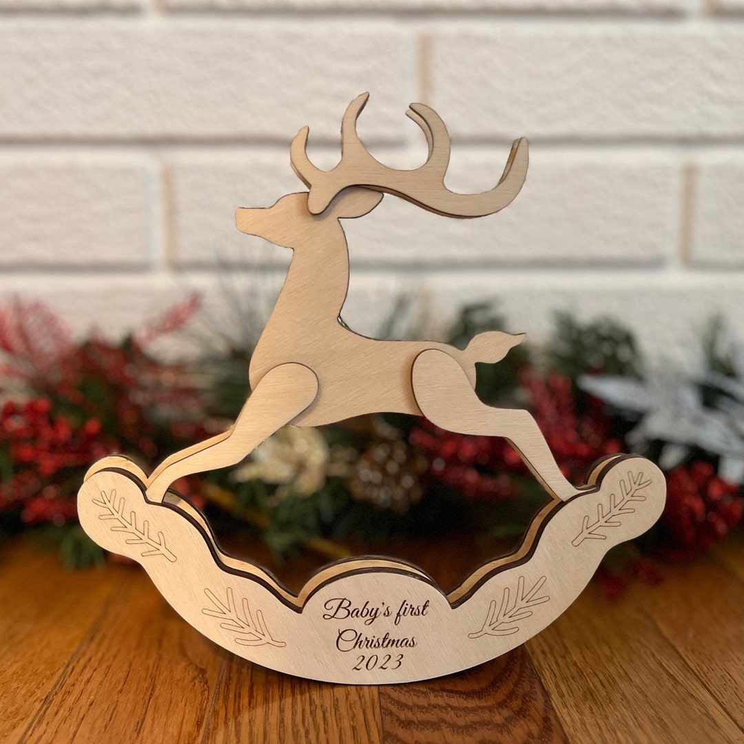 Large Rocking Reindeer, Personalized Reindeer, Christmas Keepsake, Wood ...