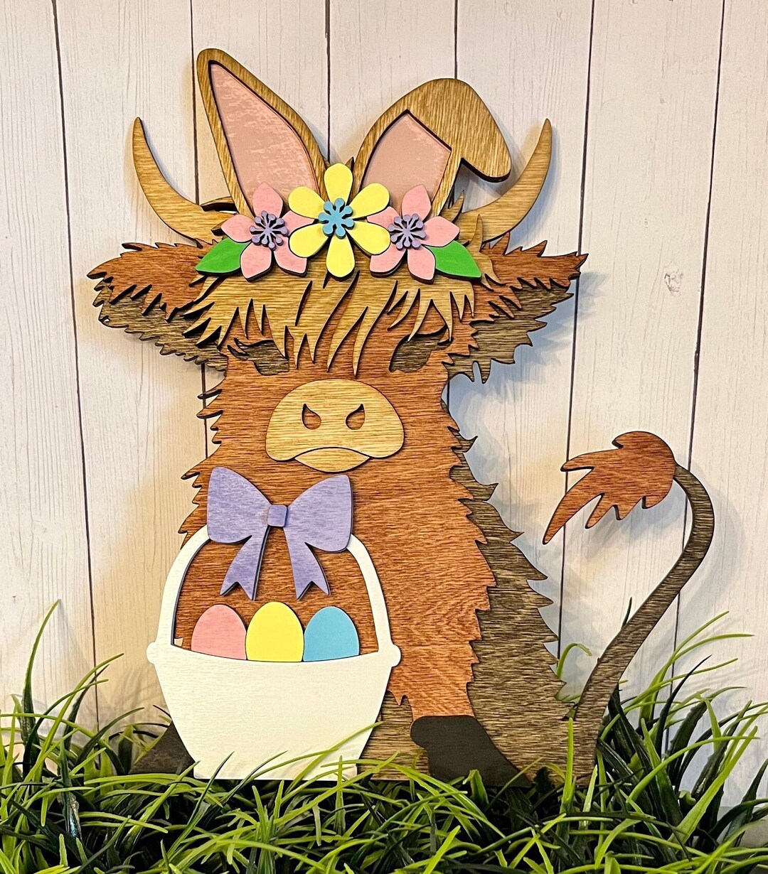 Highland Cow, Easter, Highland Cow With Bunny Ears, Highland Cow Shelf ...