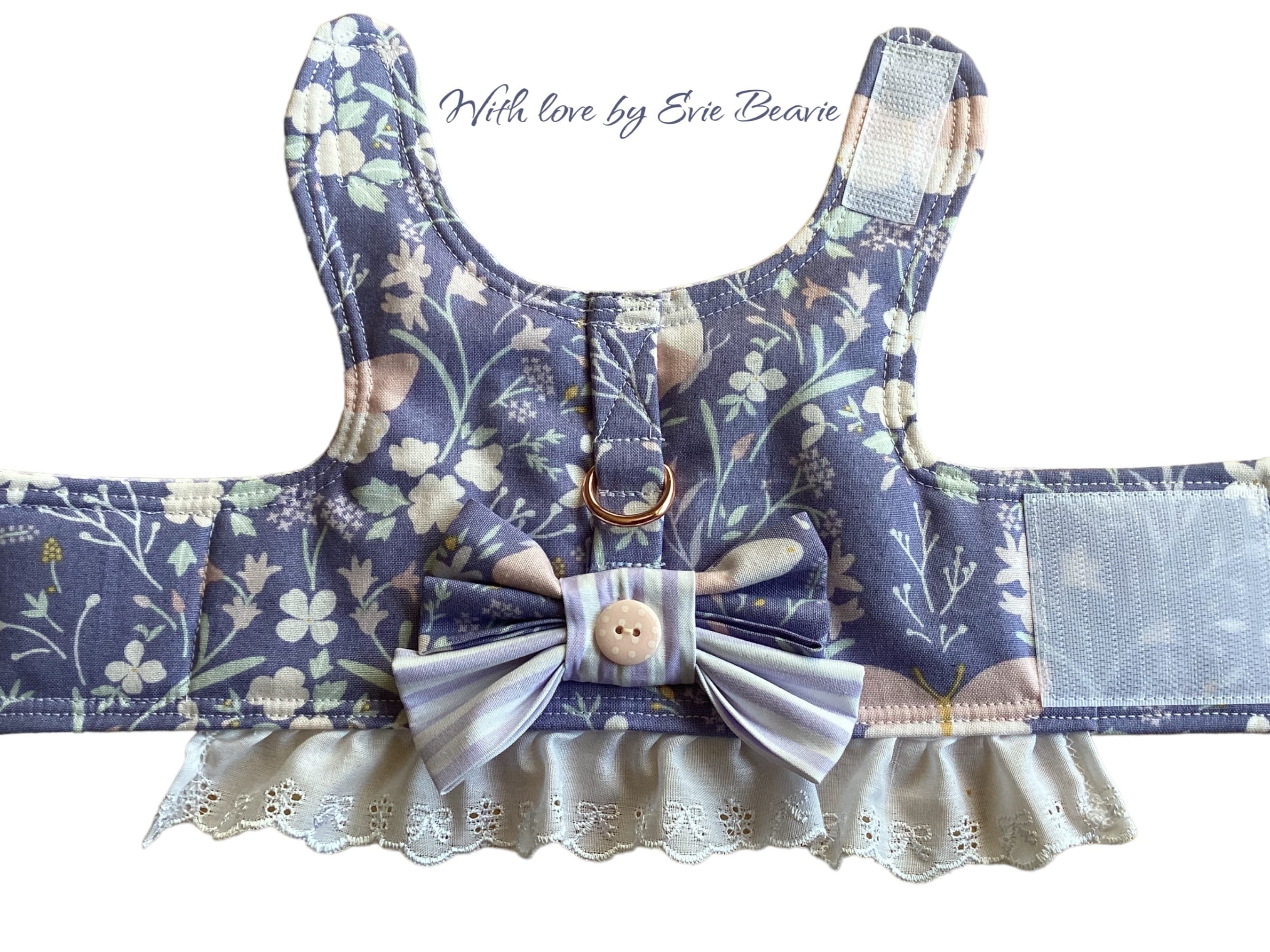 TINY PET HARNESS Dog Cat Butterflies Flowers in Mauve Lilac Pink White ...