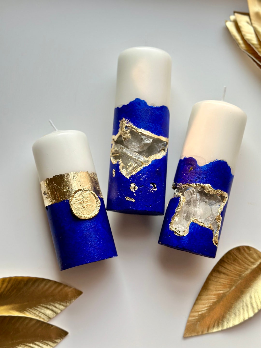 Royal Blue Candle is Geode Crystal Candle, Concrete Decorative Candle ...